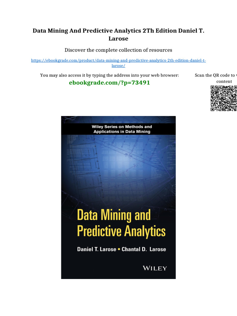 Data Mining and Predictive Analytics 2th Edition Daniel T. Larose ...