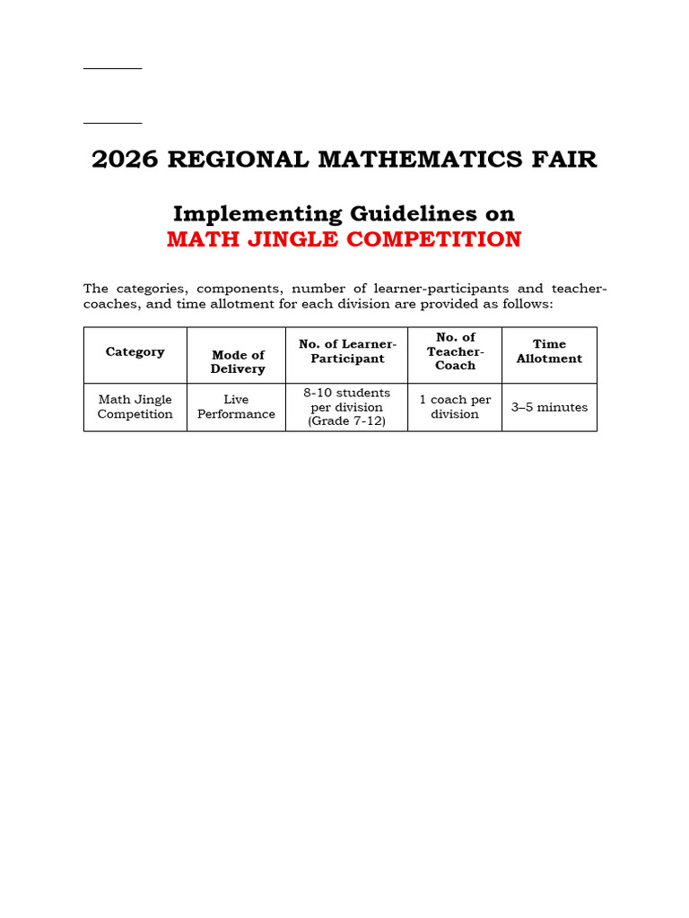 Math Jingle Competition Guidelines | PDF | Mathematics | Learning