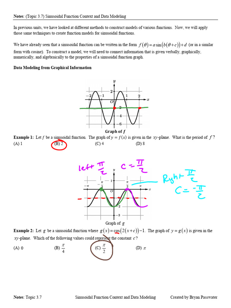 5A Notes Topic 3.7 Sinusoidal Function Context and Data Modeling | PDF ...