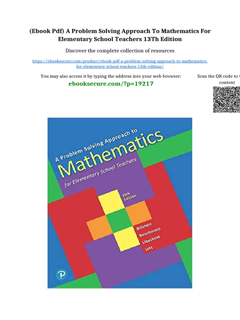 (Ebook PDF) A Problem Solving Approach To Mathematics For Elementary ...