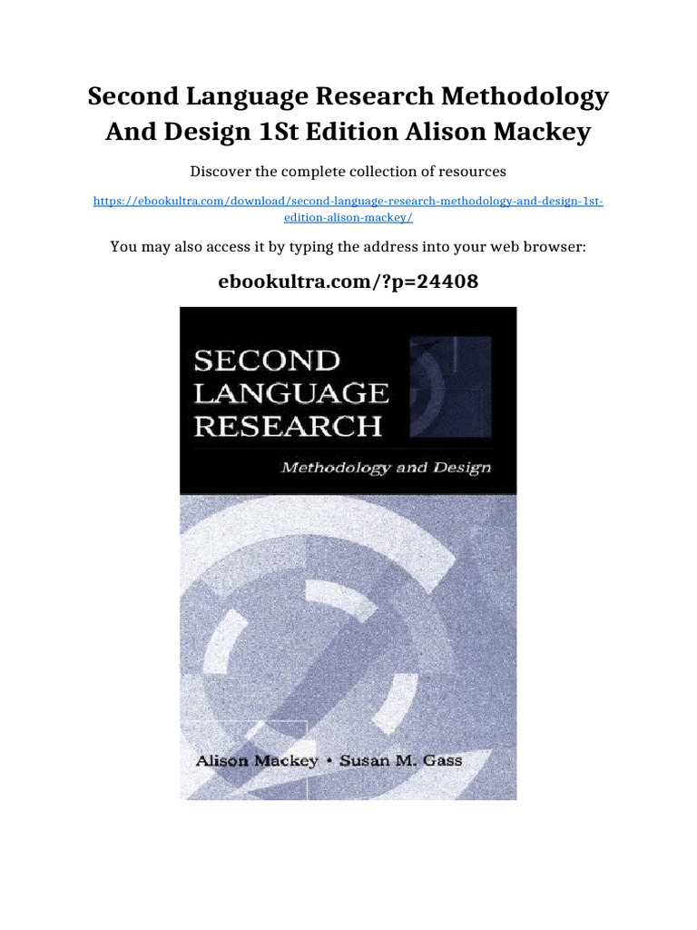 Second Language Research Methodology and Design 1st Edition Alison ...