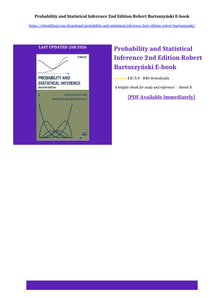 Probability and Statistical Inference 2nd Edition Robert Bartoszyński ...