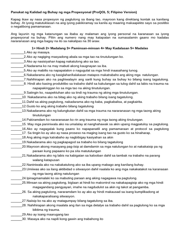 Panukat Ng Kalidad Ng Buhay | PDF