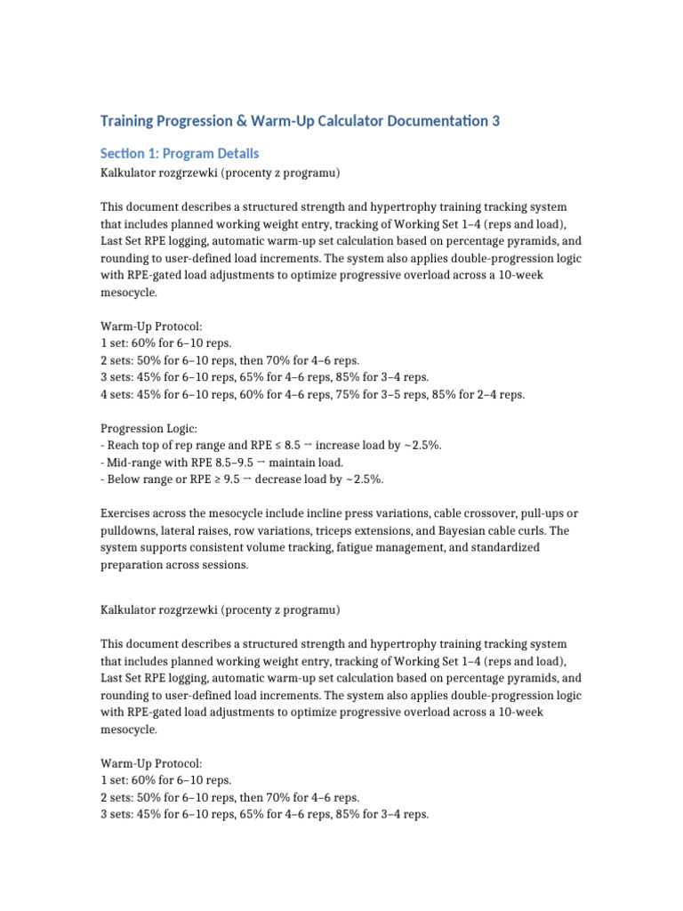 Training Calculator Document 3 | PDF | Muscle Hypertrophy | Clinical ...