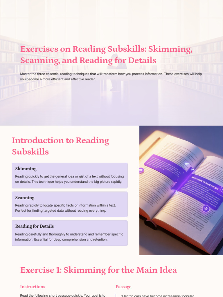 Exercises on Reading Subskills Skimming Scanning and Reading for ...