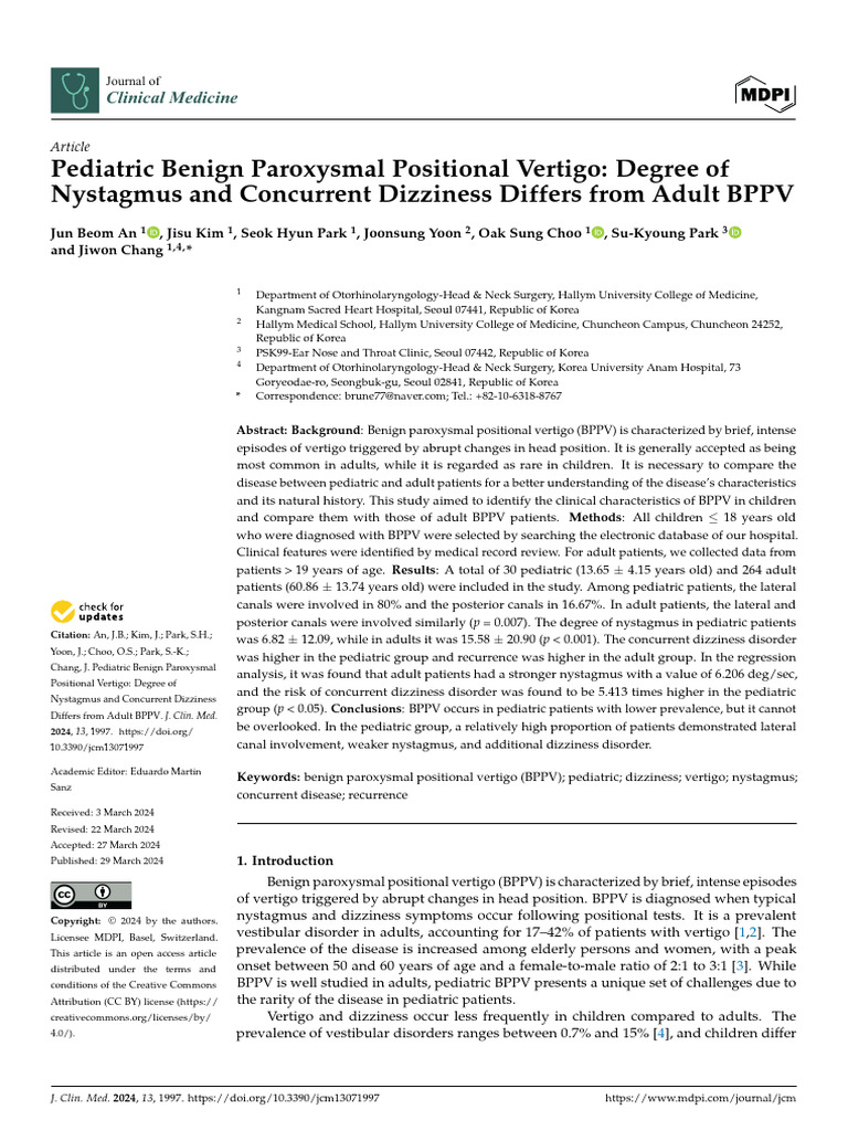 Pediatric Benign Paroxysmal Positional Vertigo Degree | PDF | Medical ...