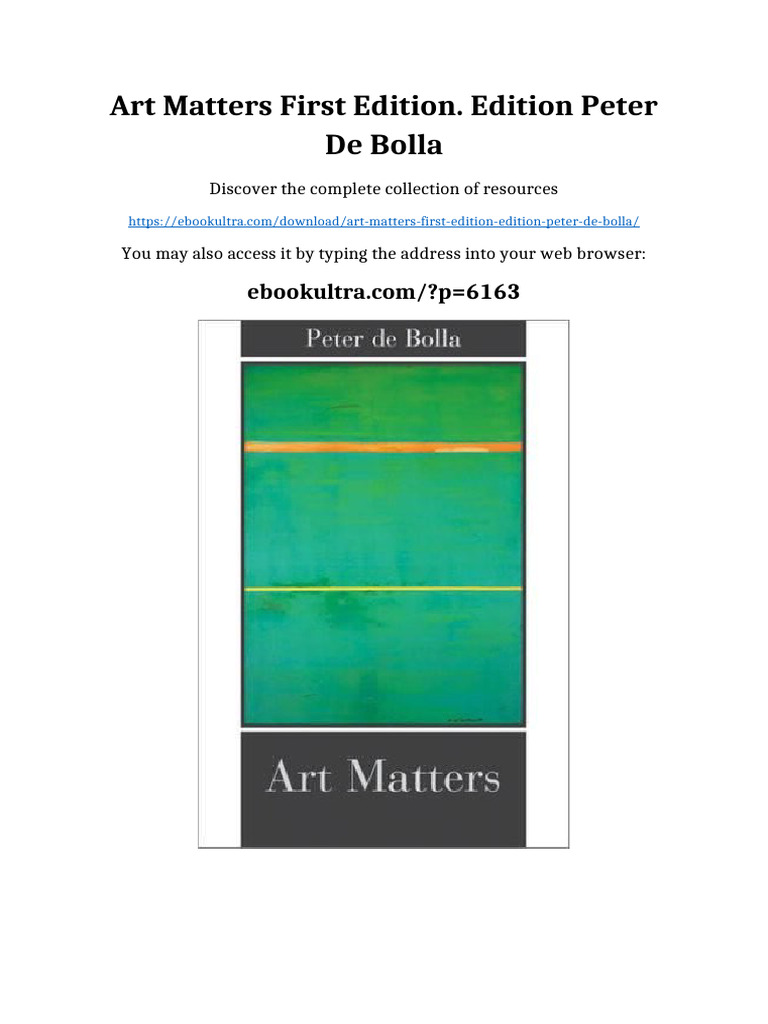 Art Matters First Edition. Edition Peter De Bolla newest edition 2025 ...