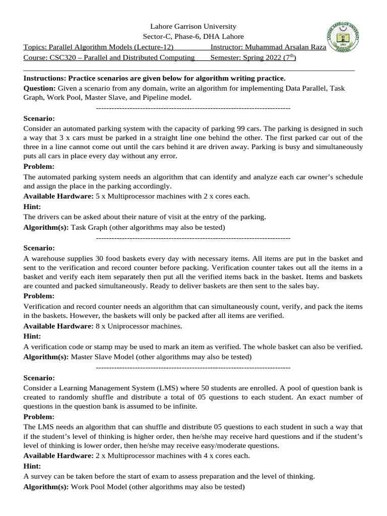 Practice Scenarios - Parallel Algorithm Models | PDF | Algorithms ...