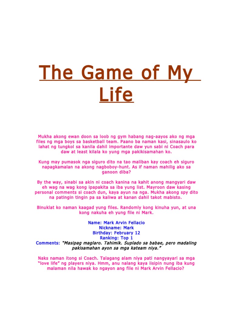 (The GAME of My Life) - Story | PDF