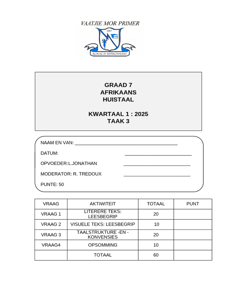 GR 7 Afr Taalstrukture KW 1 | PDF