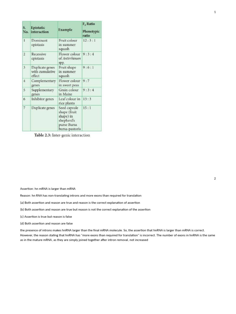 XII Biology Inter Genic Interaction Table | PDF | Chemistry | Chemical ...
