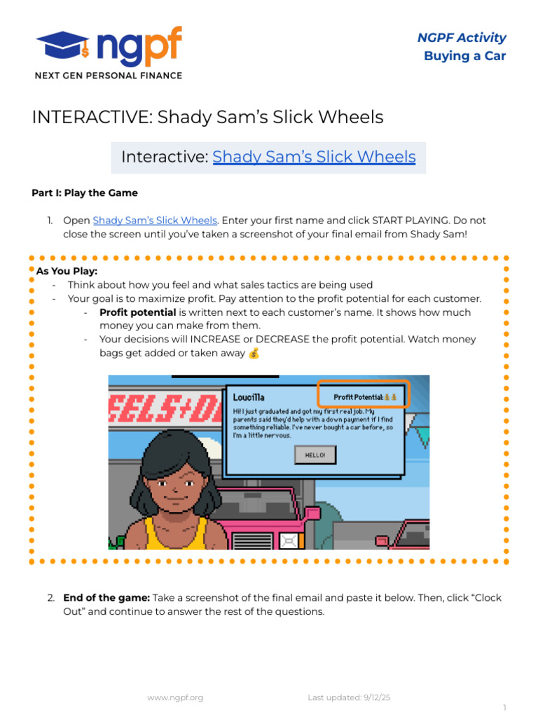 INTERACTIVE - Shady Sam's Slick Wheels | PDF | Insurance | Sales