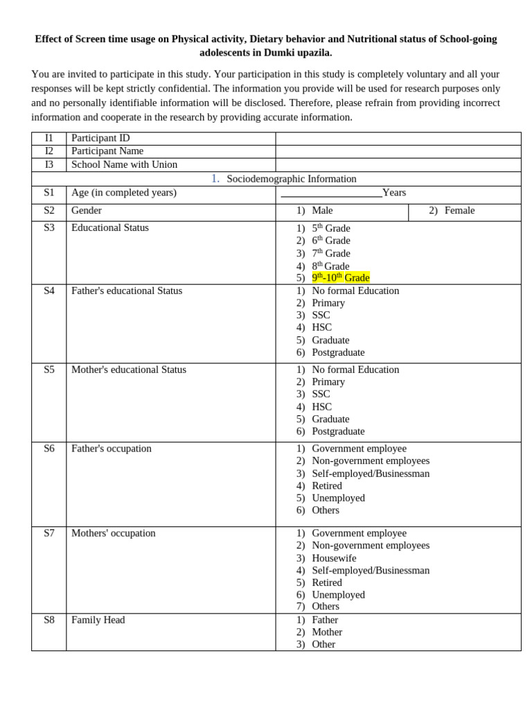 HND-224 Nutritional Assessment Questionnaire English11-1 | PDF