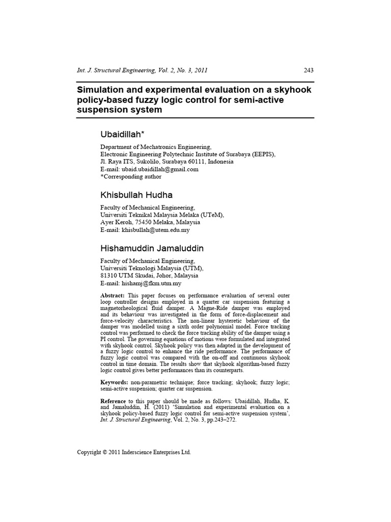Simulation and Experimental Evaluation On A Skyhook | PDF | Damping | Force