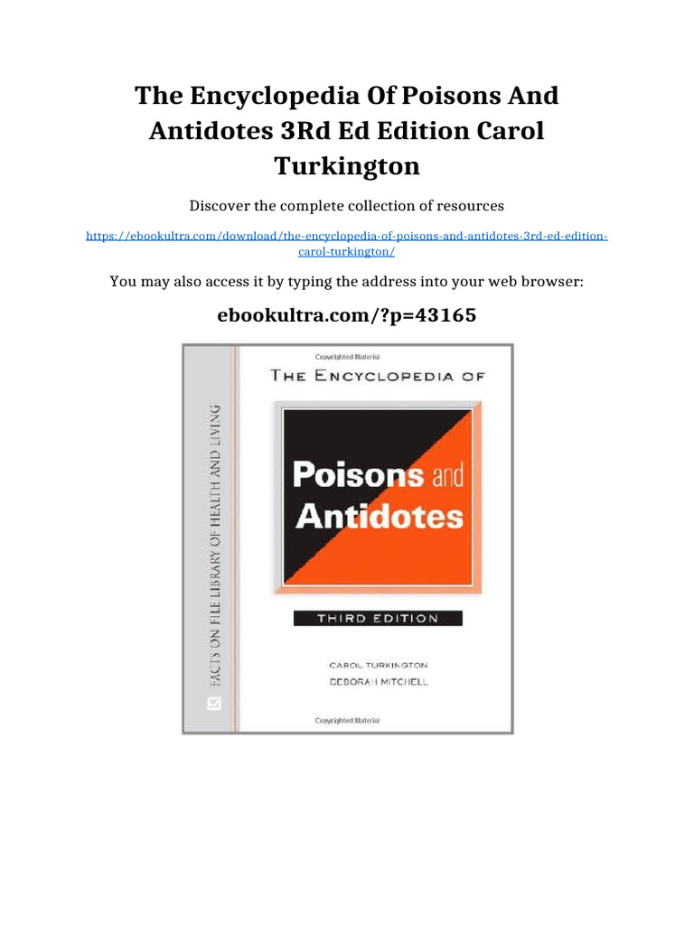 The encyclopedia of poisons and antidotes 3rd ed Edition Carol ...