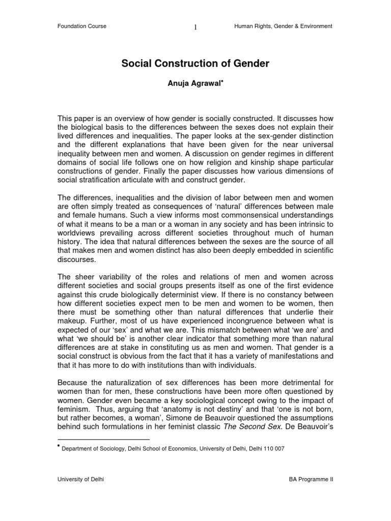 Social Construction of Gender Explained | PDF | Gender | Gender Studies