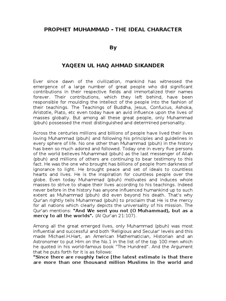 Prophet Muhammad - The Ideal Character | PDF | Sahabah | Muhammad