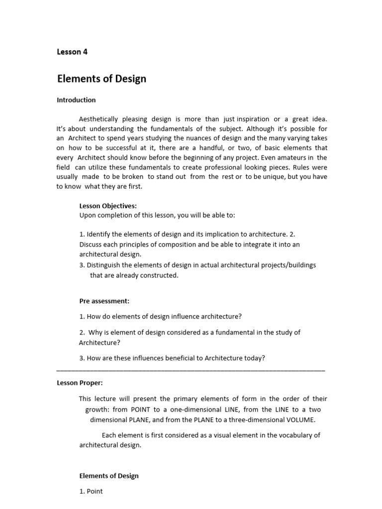 TA-1 Lesson 4 Elements of Design | PDF | Space | Volume