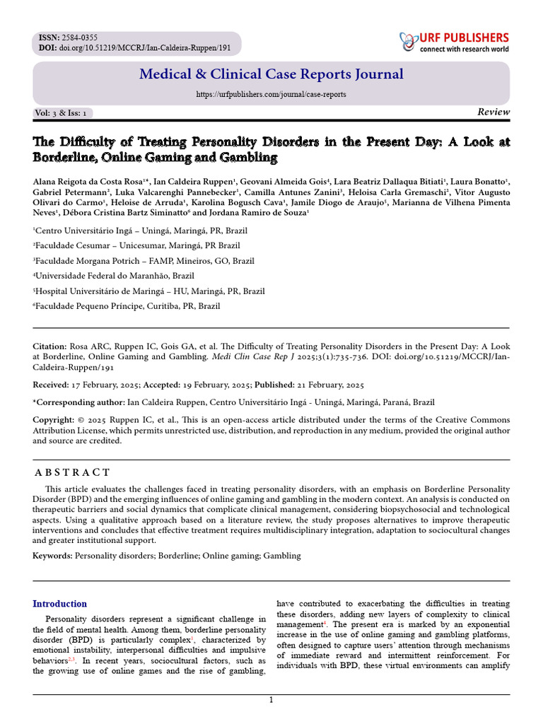 The Difficulty of Treating Personality Disorders in The Present Day: A ...