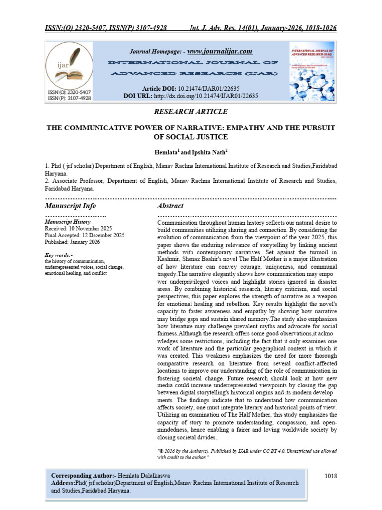 The Communicative Power of Narrative: Empathy and The Pursuit of Social ...