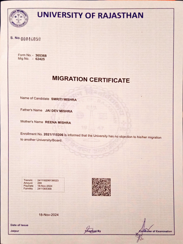 Migration Certificate | PDF