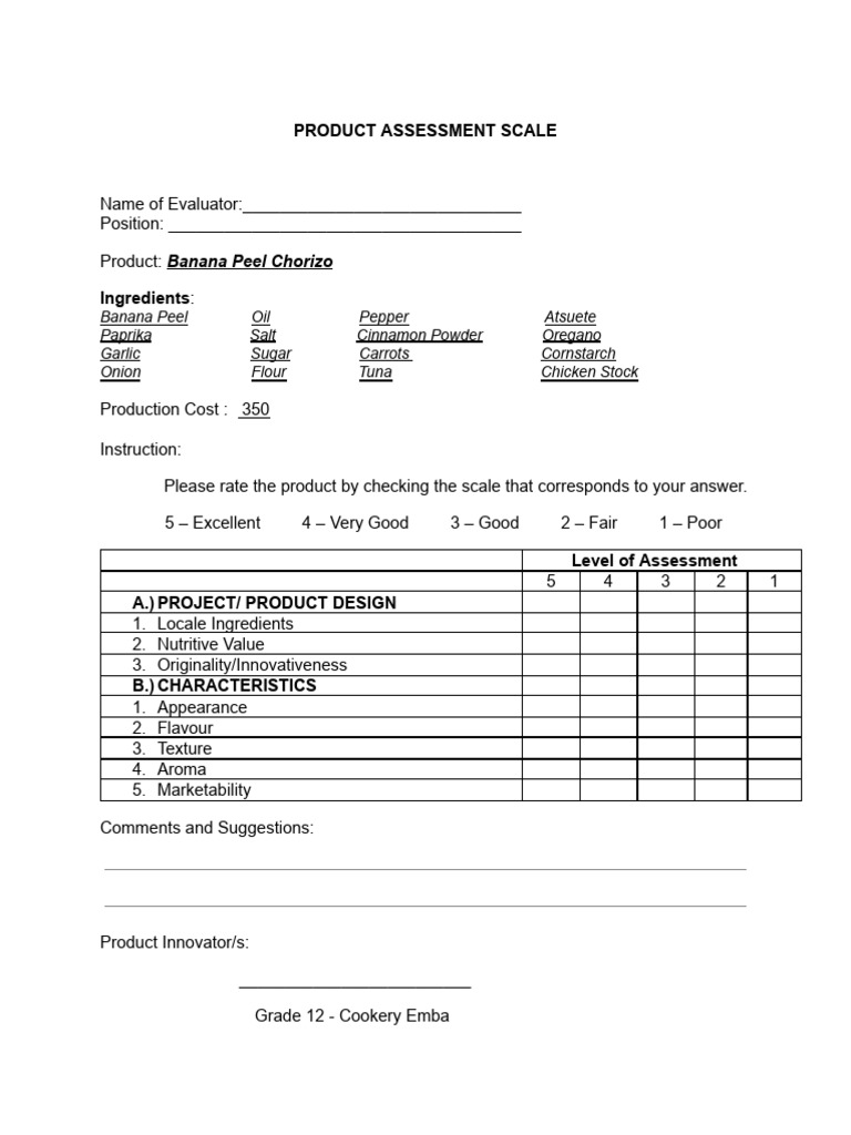 Product Assessment Scale G-4 | PDF