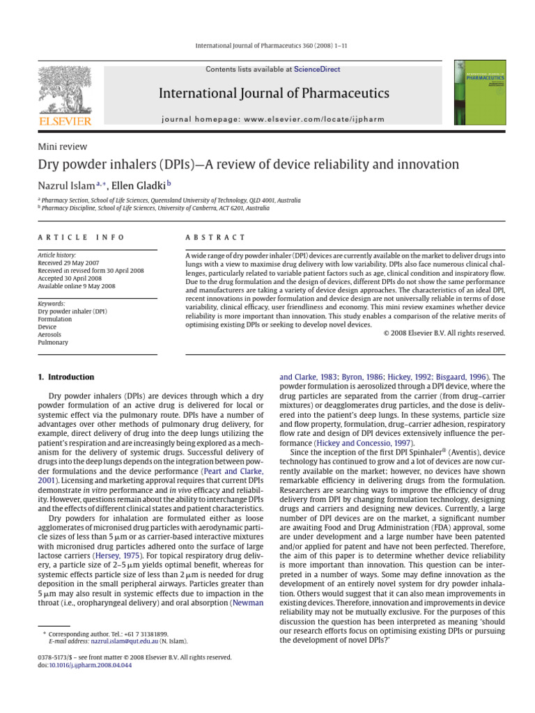 Dry Powder Inhalers DPIs A Review of Dev | PDF | Pharmacy ...