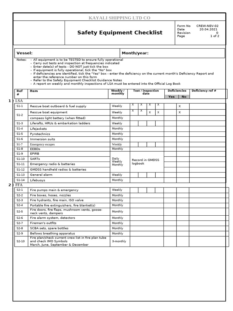 SAF-1M-04 Safety Equipment Checklist | PDF