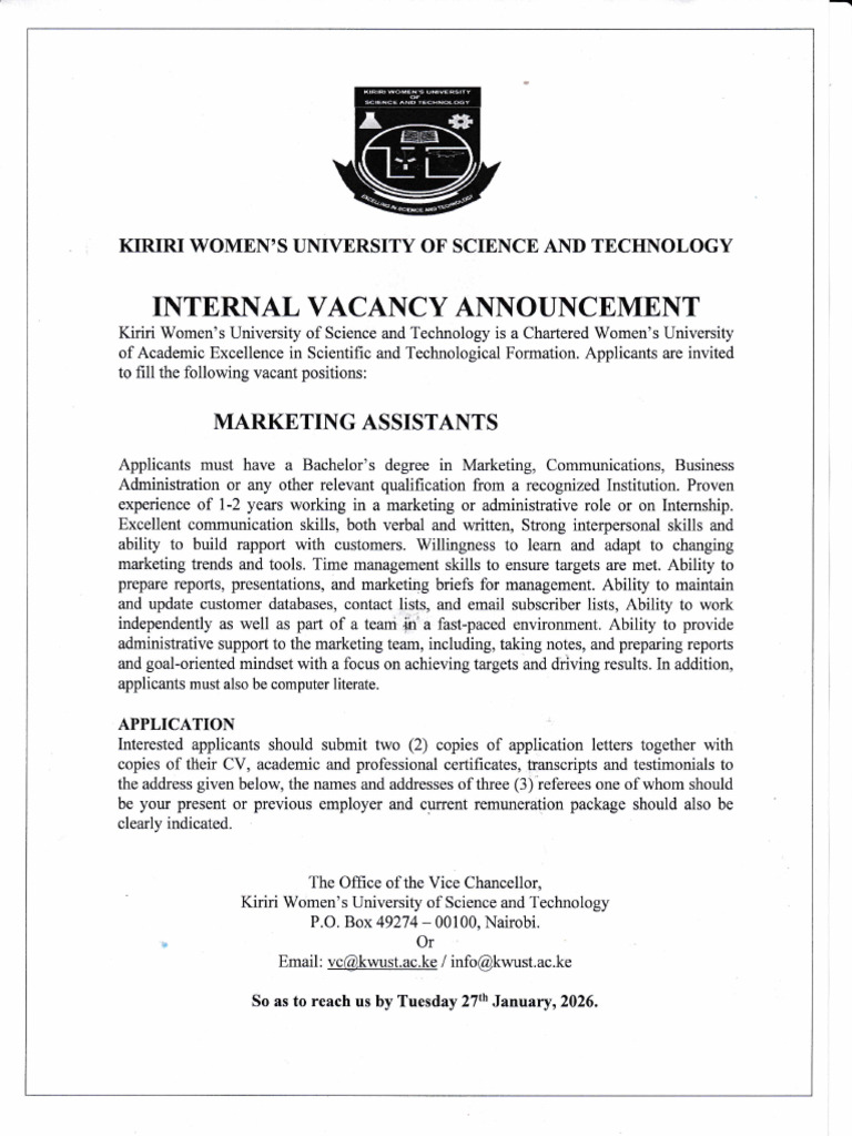 Internal Vacancy Announcement - Marketing Assistants | PDF