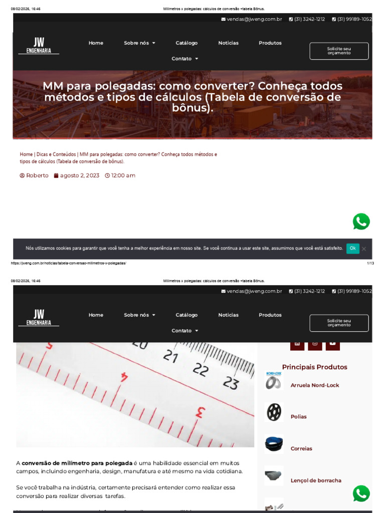 Milímetros X Polegadas - Cálculos de Conversão +tabela Bônus | PDF ...