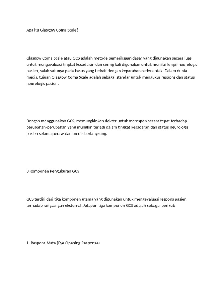 Apa Itu Glasgow Coma Scale | PDF