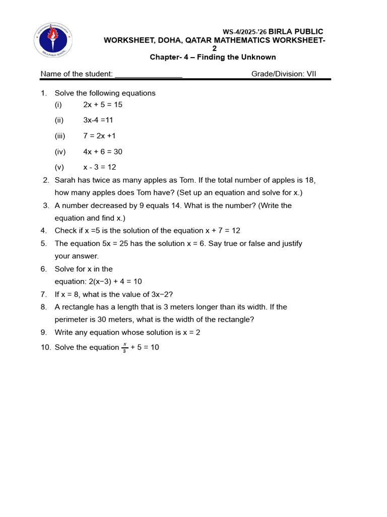 CH 7 - WS-2 Finding The Unknown | PDF