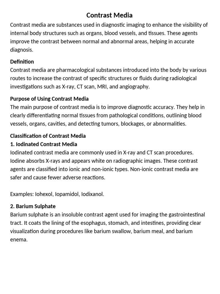 Contrast Media | PDF | Magnetic Resonance Imaging | Angiography