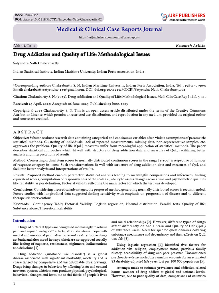 Drug Addiction and Quality of Life: Methodological Issues | PDF ...