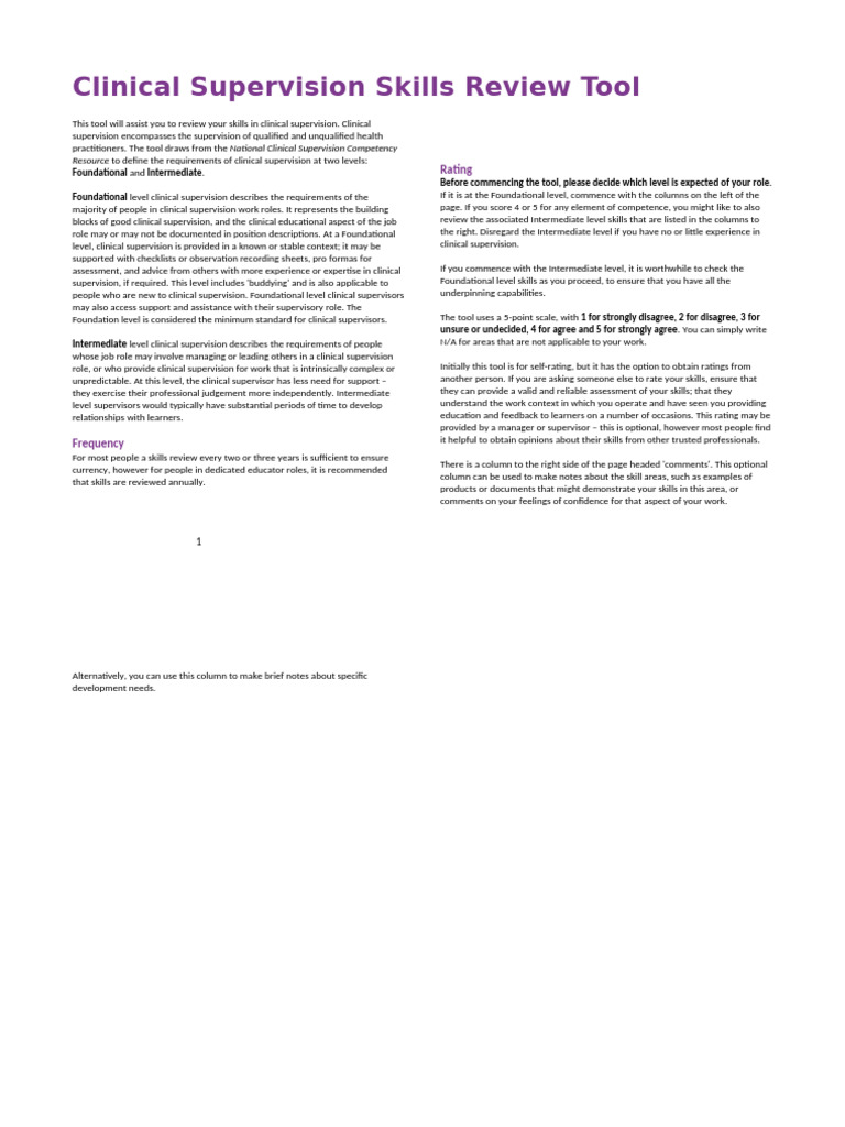 Clinical Supervision Skills Review Tool Word | PDF | Educational ...