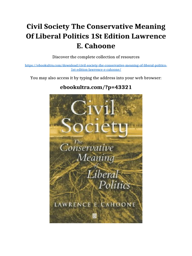 Civil Society The Conservative Meaning of Liberal Politics 1st Edition ...