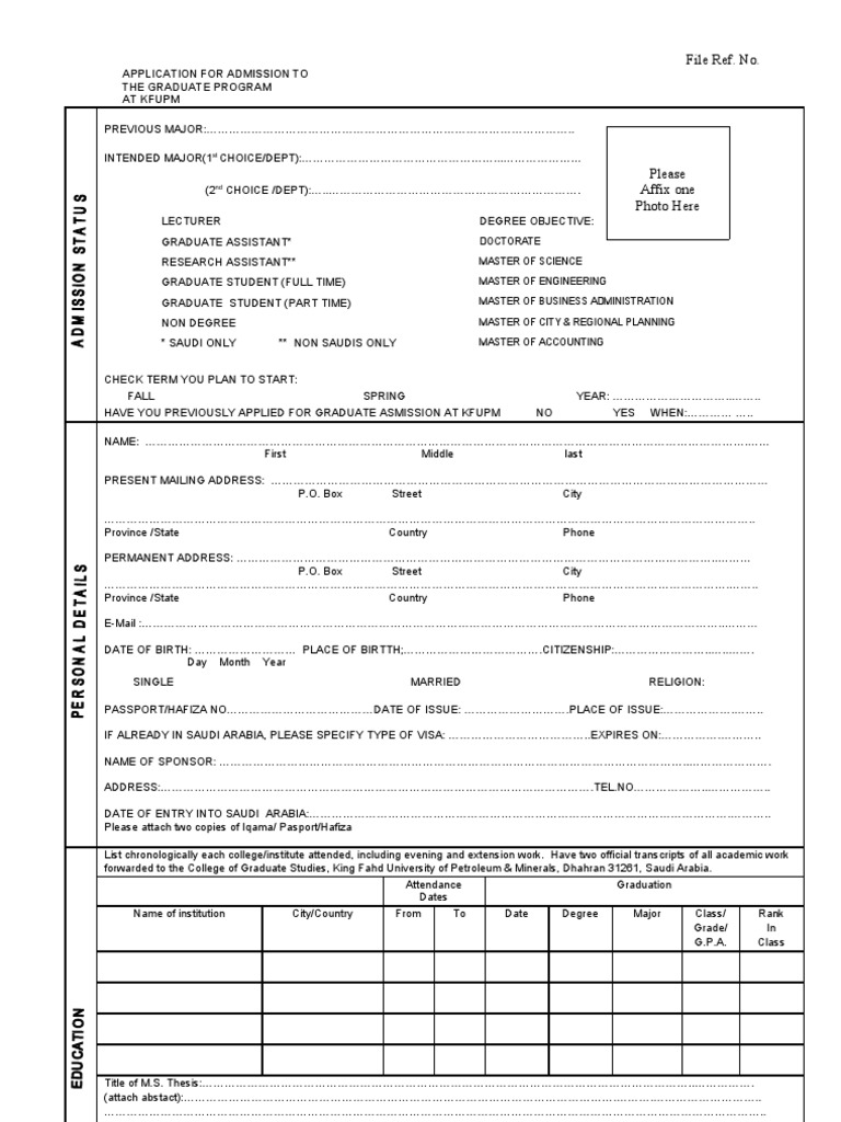 KFUPM Application | Download Free PDF | Graduate School | Academia