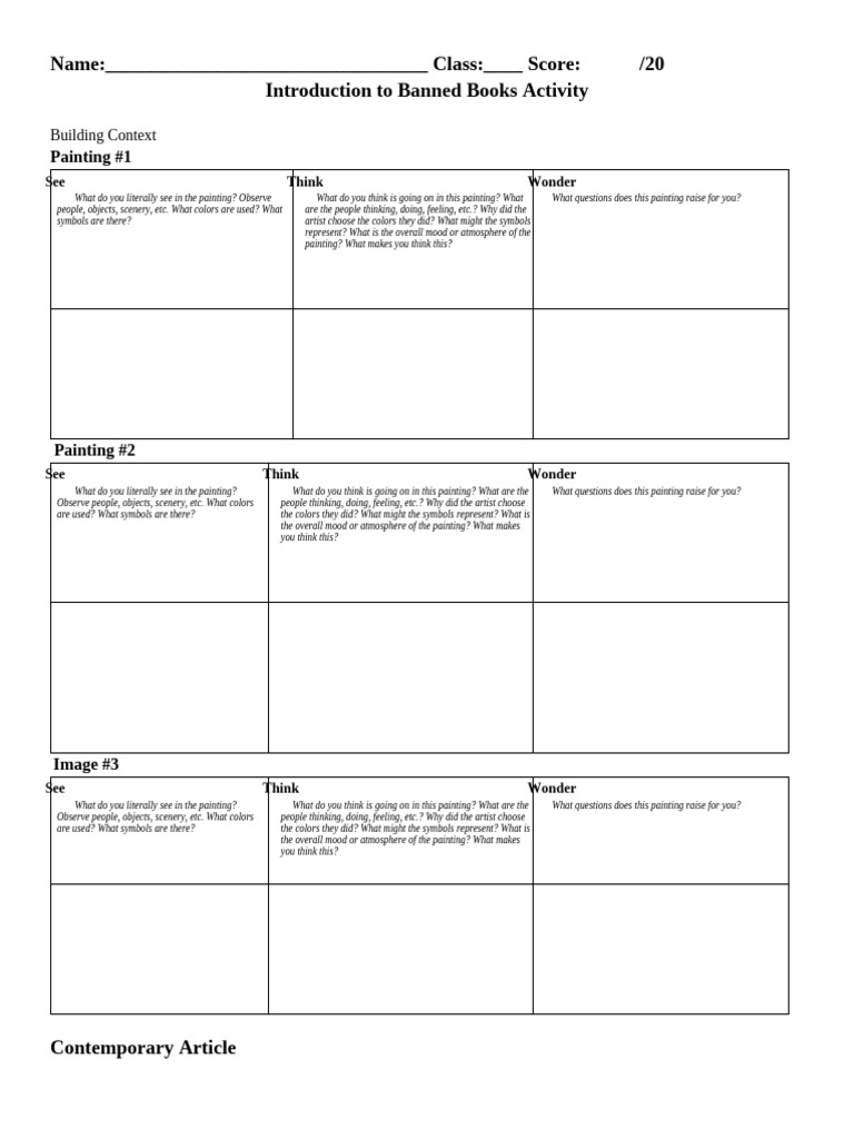 Introduction to Banned Books Activity | PDF | Paintings