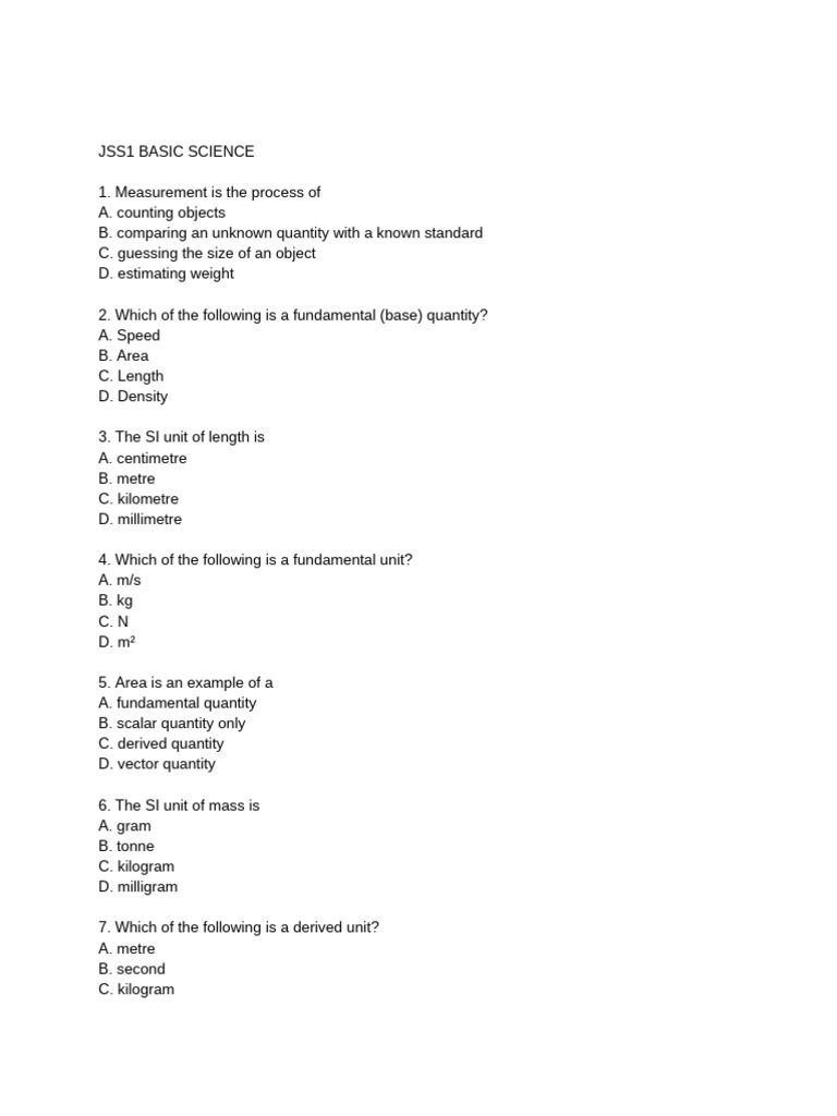 JSS1 Mid Term Test Basic Science | PDF