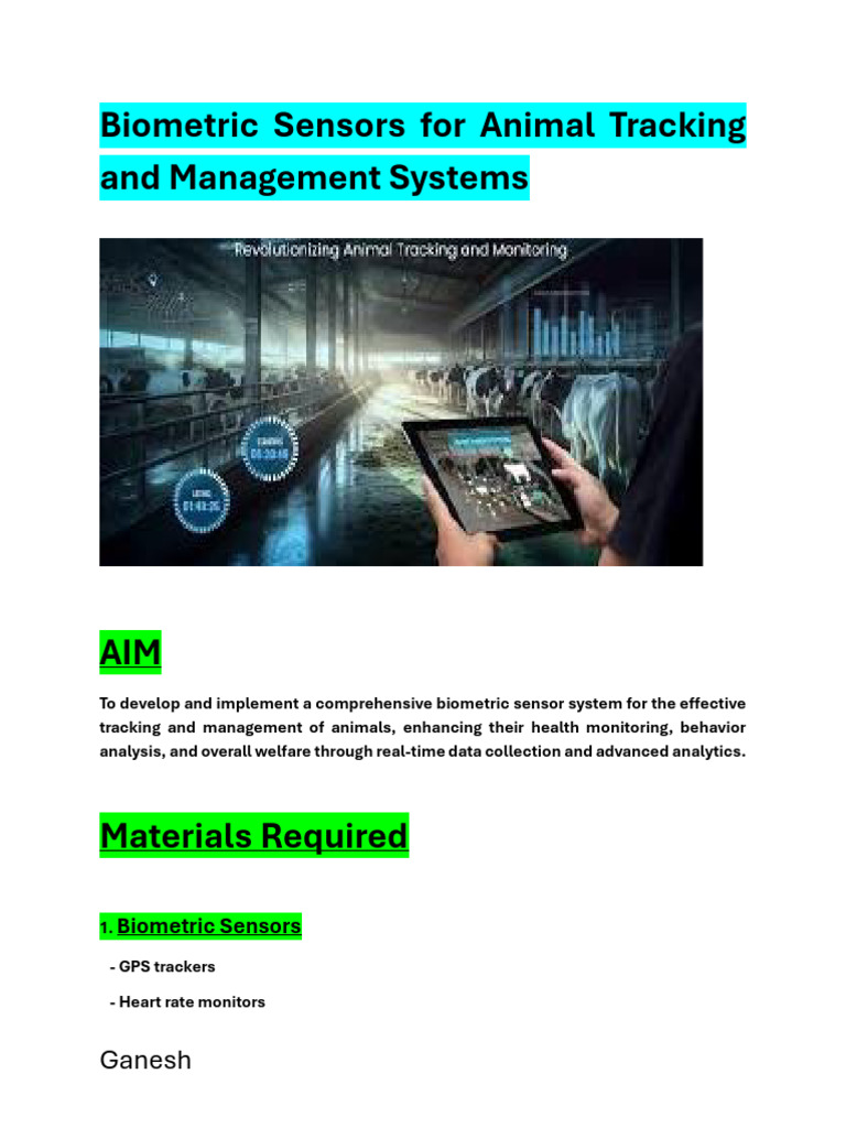 project - 1 Biometric Sensors for Animal Tracking and Management ...