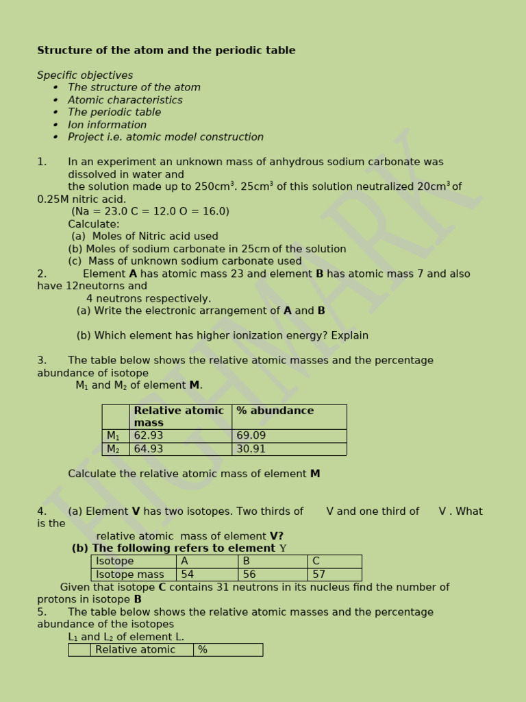 Structure of the Atom and the Periodic Table Q | PDF | Chemical ...