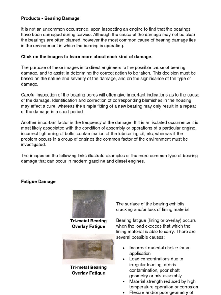 Types of Engine Bearing Damage Analysis | PDF | Wear | Bearing (Mechanical)