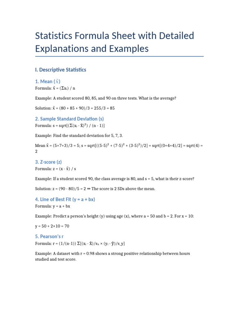 Statistics Formula Descriptive With Examples | PDF