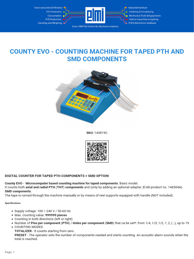 County Evo Counting Machine for Taped Pth and Smd Components | PDF ...