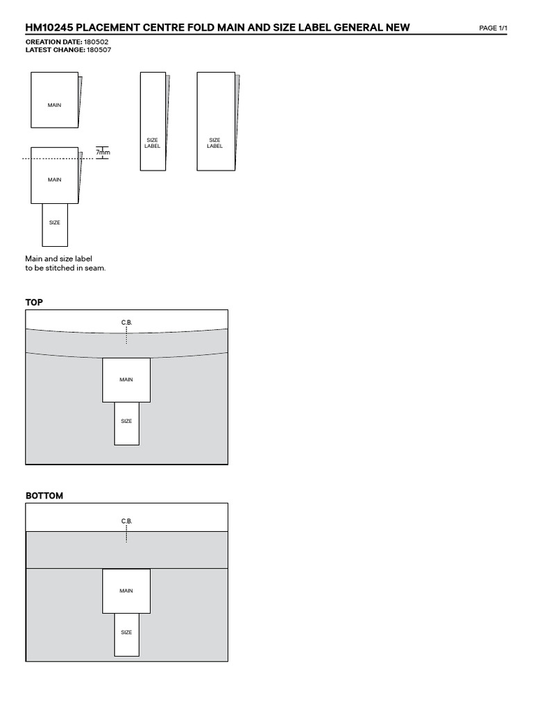 Hm10245 Placement Centre Fold Main and Size Label General | PDF