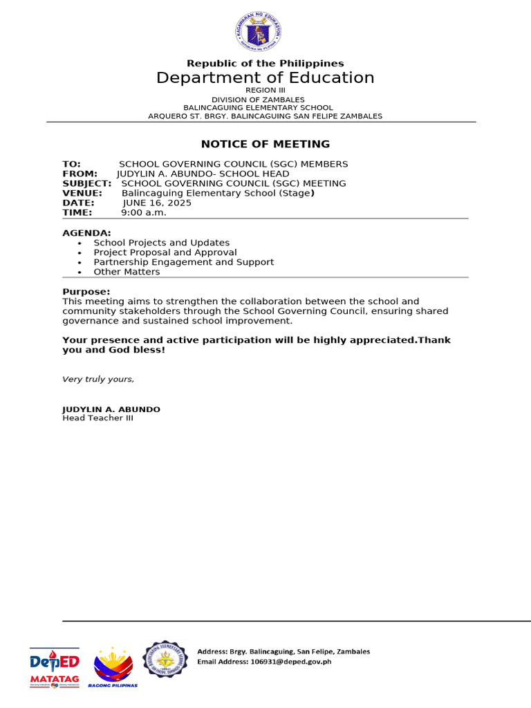 Notice-Of MEETING - School Project and Activities | PDF
