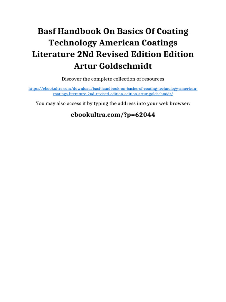 BASF Handbook On Basics of Coating Technology American Coatings ...