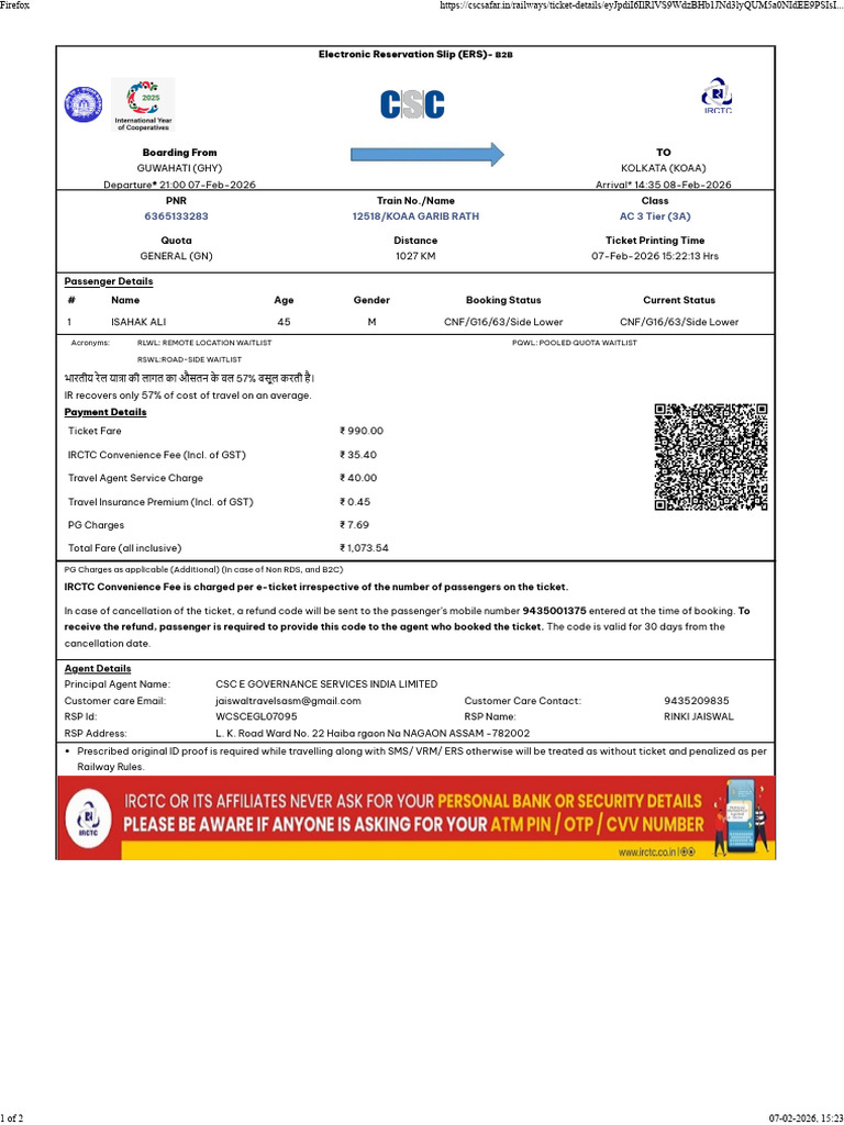 Isahak Ali GHY To KOAA On 07-02-2026 | PDF | Identity Document | Payments