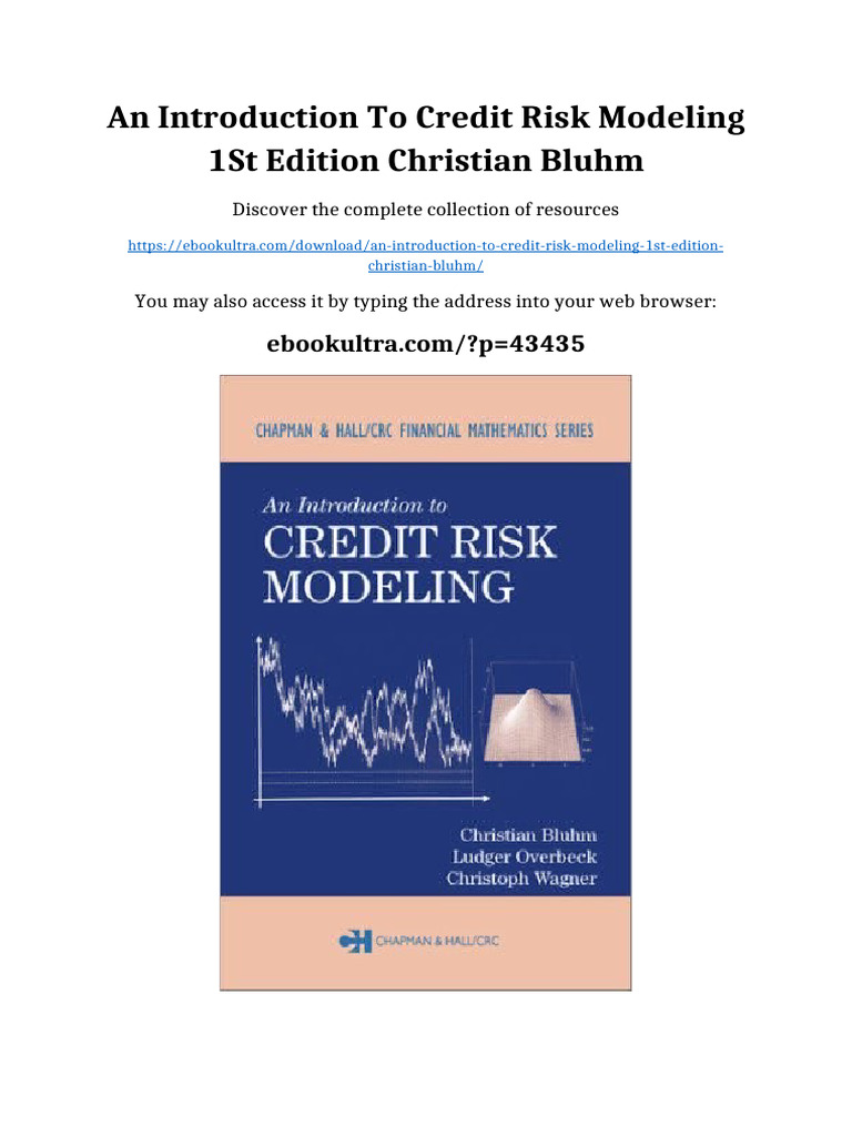 An Introduction To Credit Risk Modeling 1st Edition Christian Bluhm ...