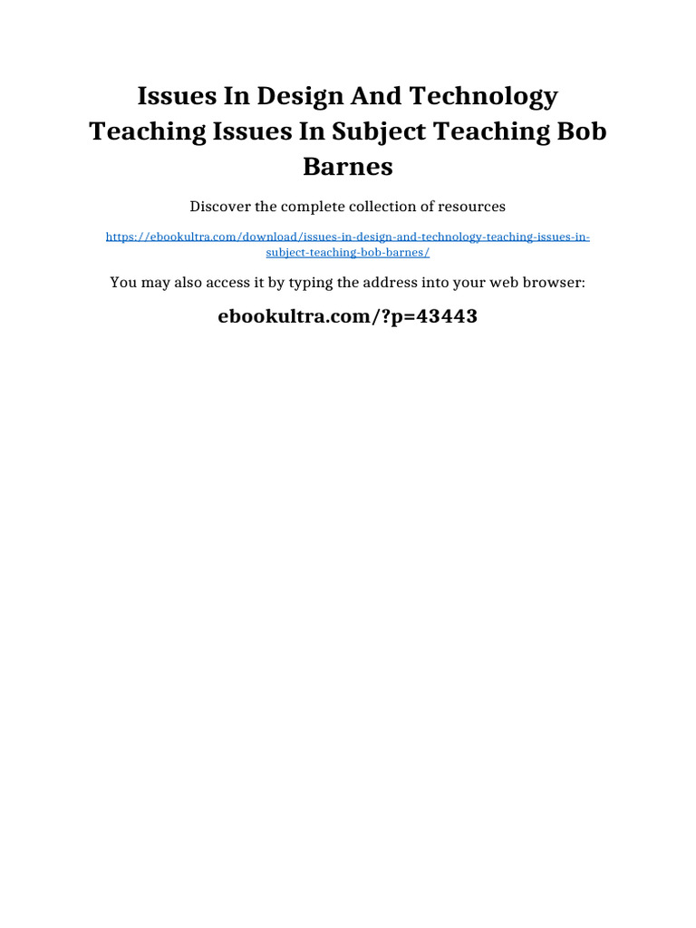 Issues in Design and Technology Teaching Issues in Subject Teaching Bob ...